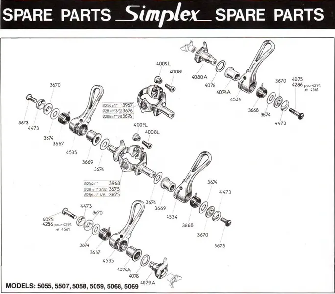 Simplex Retrofriction Levers parts diagram | Retrobike