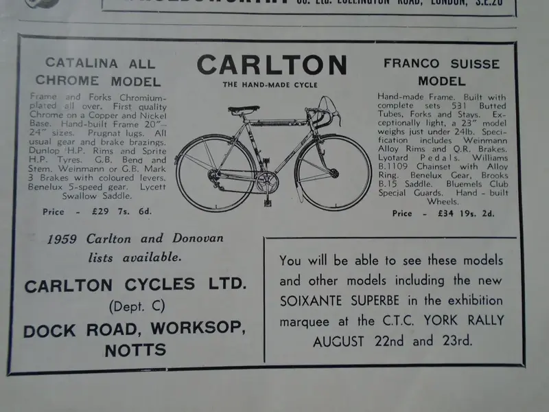 1959 CARLTON ADVERT | Retrobike