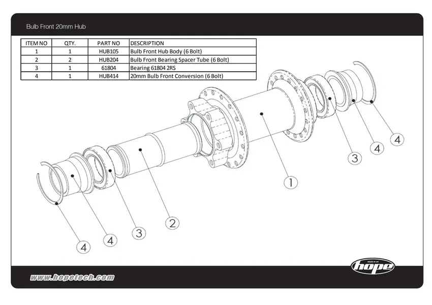 Hope Bulb Conversion Kit 20x110mm (HUB414 End Caps) | Retrobike