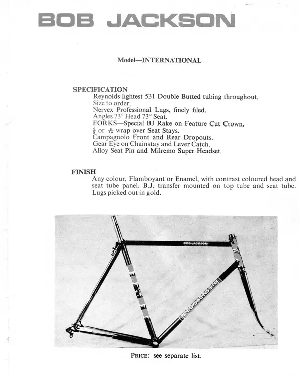 Catalogue - 1972 Bob Jackson Catalogue | Retrobike