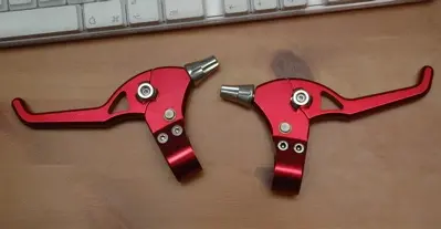Red Anodised Machine Tech Cantilever Brake Levers - Minty! | Retrobike