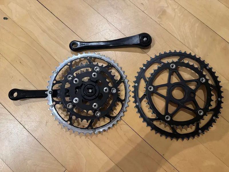 For Sale - Cook Bros Racing crankset - two chainring sets, four spiders ...